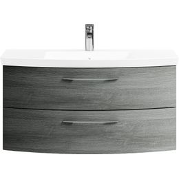Badmöbel-Set SAPHIR "Cassca Sprint Waschtisch-Set Mineralmarmor-Waschtisch mit Unterschrank", grau (graphit struktur quer nachbildung), B:101cm H:53cm T:50,5cm, Spanplatte, Kastenmöbel-Sets, Waschplatz mit 2 Schubladen, inkl. Dämpfer, 101 cm breit