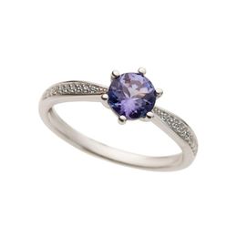 Fingerring Firetti "Schmuck Geschenk Gold 585 Damenring Goldring Edelstein Farbstein" Gr. 19, lila (weißgoldfarben, violett), Fingerringe, Damen, 19, 0,05 P2 = erkennbare Einschlüsse, Diamanten Weißgold 585, 2mm, Diamanten, Weißgold 585, mit Tansanit - mit Brillanten