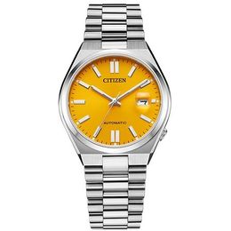Automatikuhr Citizen "TSUYOSA 60h", silber (silberfarben, gelb), Armbanduhren, Damen, Armbanduhr, Damenuhr, Herrenuhr, Edelstahlarmband, Saphirglas, Datum