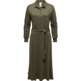 Blusenkleid Ragwear "Plantee", Damen, Gr. M (38), Normalgrößen, olivgrün, Material: 95% Viskose, 5% Elasthan, figurumspielend kniebedeckend, Rundhals, Ärmel ohne Ärmelschlitz, Kleider, Modisches Damenkleid mit Taillengürtel