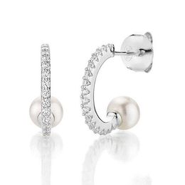 Perlenohrringe Firetti "Schmuck Geschenk Ohrschmuck Creolen Perle", bunt (silberfarben, weiß, kristallweiß), Ohrringe, Damen, 10mm, Perlen Silber 925 (Sterlingsilber), Perlen, Silber 925 (Sterlingsilber), Made in Germany - mit Zirkonia (synth.) - mit Süßwasserzuchtperle