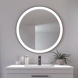 Badspiegel Loevschall "Libra Rund, Badzimmerspiegel mit LED Beleuchtung", silber (weiß), Spiegel, B/H/T: 2,9cm Ø 80cm, Spiegelglas, Touchpanel für Lichtsteuerung, Dimmbar Spiegel, Dänisches Design, T:2,9cm Ø:80cm