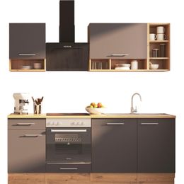 Küche respekta "Hilde", grau (küche: grau, front: grau, korpus: wildeiche nachbildung, arbeitsplatte: wildeiche nachbildung), B:220cm H:205cm T:60cm, Komplettküchen-Sets, Breite 220 cm, wechselseitig aufbaubar, exkl. Konfiguration für OTTO