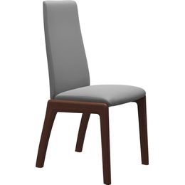 Polsterstuhl stressless "Laurel", grau (wild dove batick, walnuss), B:57cm H:92cm T:59cm, Leder BATICK: BATICK ist ein leicht korrigiertes, durchgefärbtes und genarbtes Möbelleder, bei dem die meisten Unebenheiten und Spuren in der Regel entfernt wurden., Stühle, Low Back, Größe L, mit abgerundeten Beinen in Walnuss
