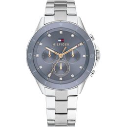 Multifunktionsuhr Tommy Hilfiger "MELLIE", silber (silberfarben, blau), Armbanduhren, Damen, Quarzuhr, Armbanduhr, Damen, Datum, Glaskristalle, Edelstahlarmband