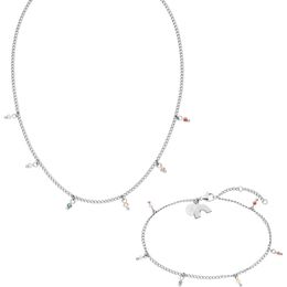 Schmuckset PURELEI "Schmuck Edelstahl Kette Fußkette Mahina Club Anuenue, 2307-MC-Anuenue", grün (edelstahlfarben, rot, rosa, grün, hellblau), Schmuck_Sets, Damen, Edelstahl, glitzernd, glänzend, mit Kunststoffperlen