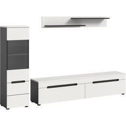Wohnwand Inosign "REHAT, TOPSELLER, 3-teilig, wahlweise stehend und hängend montierbar", basalt grau, weiß nb, B:221cm H:141cm T:33cm, Spanplatte, Kastenmöbel-Sets, Kombination, Anbauwand, Set, Wohn-Set, Wohnzimmer-Set, Schrankwand