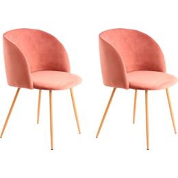 Polsterstuhl Kayoom "Stuhl Celina 110 2er-Set Grau,samtweicher Bezug in moderner Farbgebung", rosa, B:54cm H:84cm T:56cm, Sitz: Stoff 100% Polyester / Gestell: Stahl in Holzoptik, Stühle, samtweicher Bezug, bequem, zeitlos, Hingucker in jedem Wohnbereich