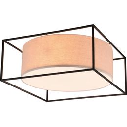 Trio LEUCHTEN Deckenleuchte "ROSS, 3-flammige Deckenlampe mit Stoffschirm 50x50 cm Höhe 22 cm", schwarz (schwarz matt beige), 3, H: 22,5cm, 1 Stk., Leuchten, Deckenlampe exkl 3x E27 max 25W Metall schwarz Stoffschirm beige