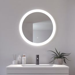 Badspiegel Loevschall "Vega Rund, Badzimmerspiegel mit LED Beleuchtung, Lichtspiegel", silber (weiß), Spiegel, B/H/T: 2,7cm Ø 60cm, Spiegelglas, Touchpanel für Lichtsteuerung, Dimmbar Spiegel, Dänisches Design, T:2,7cm Ø:60cm