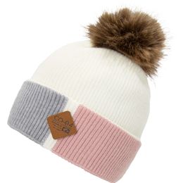 Bommelmütze Chillouts "Vinny Hat", Damen, weiß, Obermaterial: 40% Polyacryl, 32% Polyamid, 28% Polyester, colorblocking, Mützen, Mit farbigem Umschlag und Pompon aus Kunstfell
