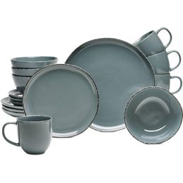 Kombiservice Van Well "Geschirr-Set Urban, 16-teilig", grau, 16 Stk., Steinzeug, Geschirr-Sets, rund, spülmaschinen- und mikrowellengeeignet