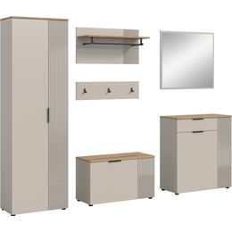 Garderoben-Set Inosign "EDIL, Breite 250 cm, 6-teilig, Front mit hochwertiger Längstfräsung", kaschmir, evoke oak nachbildung, B:250cm H:190cm T:36cm, Holzwerkstoff, Kastenmöbel-Sets, Garderobenkombination, Kombination, Set, Garderobe, Flurgarderobe