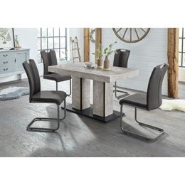 Essgruppe Hela "ROSE", grau (betonoptik, anthrazit,), Sitzmöbel-Sets, bestehend aus einem Tisch 140-180 cm und 4 Stühlen