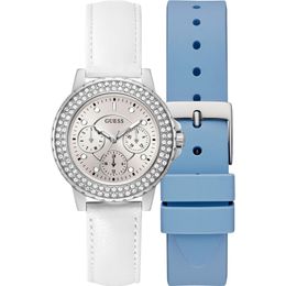 Multifunktionsuhr Guess "CROWN JEWEL", weiß, Armbanduhren, Damen, Armbanduhr, Quarzuhr, Damenuhr