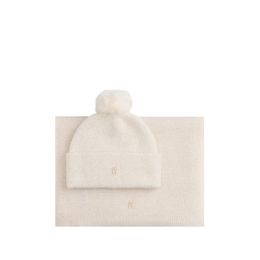 Tommy Hilfiger Damen Beanie "POM POM LUREX"ivory silk, Strick, Materialmix, Mützen, in Geschenkbox, Set aus Mütze und Schal
