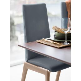 Polsterstuhl stressless "Laurel", blau (atlantic blau batick, walnuss), B:57cm H:105cm T:60cm, Leder BATICK: BATICK ist ein leicht korrigiertes, durchgefärbtes und genarbtes Möbelleder, bei dem die meisten Unebenheiten und Spuren in der Regel entfernt wurden., Stühle, High Back, Größe M, mit abgerundeten Beinen in Walnuss