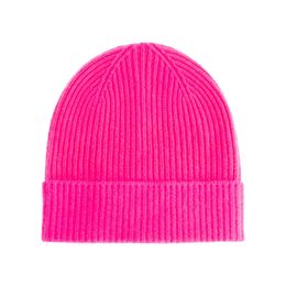 Beanie Zwillingsherz, Damen, rosa (neonpink), Strick, Obermaterial: 100% Kaschmir, unifarben, Mützen, Feinripp, breiter Umschlag, Wolle