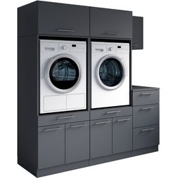 Mehrzweckschrank-Set LAUNDREEZY "Laundreezy, 6-tlg. Mehrzweckschrank-Set B/H/T 186/200/68 cm", anthrazit matt, B:186cm H:200cm T:68cm, Holzwerkstoff, Kastenmöbel-Sets, Breite 186 cm, Soft-Close-Funktion für Türen