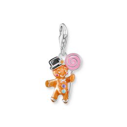 Charm-Einhänger Thomas Sabo "Lebkuchenmännchen", silberfarben, orange, pink, blau, rot, violett, braun, orange, Charms, Damen, Silber 925 (recycelt), mit Zirkonia (synth.)