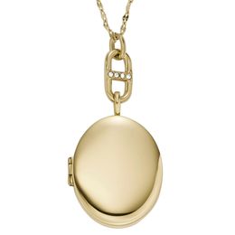 Kette mit Anhänger Fossil "Schmuck Geschenk Edelstahl Halskette JEWELRY", gold (gelbgoldfarben, kristallweiß), Halsketten, Damen, Edelstahl, L: 45, mit Glasstein