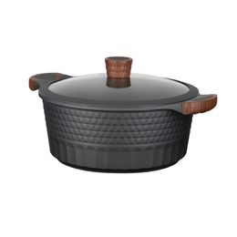 Kochtopf RESTO KITCHENWARE "Capella, Schmortopf antihaftbeschichtet und spülmaschinenfest", schwarz (schwarz, matt), H:12,5cm L:38,5cm Ø:28cm, Töpfe, Bratentopf Fleischtopf, mit Glasdeckel und stoßdämpfendem Silikonrand, im Geschenkkarton