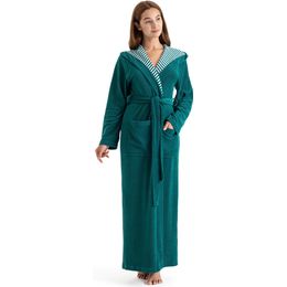 Damenbademantel Kangaroos "Dalia, ideal für Sauna & Spa, Standardlänge & Überlänge" Gr. L, smaragd, L:140cm, Wirkfrottier, Hausmäntel, Uni-Farben mit Streifen, Taschen, leicht, XS-3XL, auch in extra lang