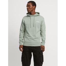 Jack & Jones Kapuzensweatshirt JACK & JONES "JJBEAU – Sweater mit Logodruck, Slim Fit und Baumwolle", Herren, Gr. S, grün (iceberg grün), angeraute Sweatware, Obermaterial: 80% Baumwolle, 20% Polyester, unifarben, slim fit, Rippbündchen, Sweatshirts, unifarben, modisch, slim fit, angeraute Sweatware, Kapuze