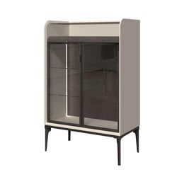 Highboard Inosign "Sofy Sideboard, Kommode, Anrichte, Schrank", pepper weiß, eiche melinga grau, B:81cm H:124cm T:43cm, Glas, MDF, Sideboards, UV lackiert, Soft Close Funktion, Metallgestell in Anthrazit Dekor