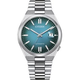 Automatikuhr Citizen "TSUYOSA 60h", silber (silberfarben, türkis), Armbanduhren, Damen, Armbanduhr, Damenuhr, Herrenuhr, Edelstahlarmband, Saphirglas, Datum