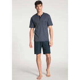 Shorty Calida "Relax Streamline", Herren, Gr. S (46/48), blau (schwarz sapphire), Interlock, Obermaterial: 100% Baumwolle, unifarben, normal kurz, Rundhals, Homewear-Sets, mit Knopfleiste