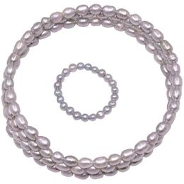 Schmuckset Firetti "Multipack Schmuck Geschenk Ring Wickelarmband", grau (silbergrau), Schmuck_Sets, Damen, Perlen, Made in Germany - mit Süßwasserzuchtperlen