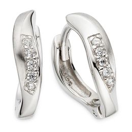 Paar Creolen Bruno Banani "Schmuck, Geschenk, Silbercreolen", silberfarben, kristallweiß, kristallweiß, Ohrringe, Damen, 13,2mm, Silber 925 (Sterlingsilber), mit Zirkonia (synth.)