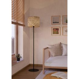 Eglo Stehlampe "BUTTERBURN Stehlampe, Stahl und Textil, Wohnzimmerlampe, E27, Lampe", schwarz (schwarz beige, grün), 1, Ø 36cm H: 162cm, 1 Stk., Leuchten, mit Birken-Blättern, Stehleuchte, Lampe Wohnzimmer, E27, 162cm