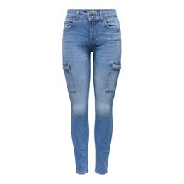 Skinny-fit-Jeans Only "ONLRUSH MID WAIST SK CARGO DNM", Damen, Gr. M (38), Länge 30, blau (medium blau denim), Denim/Jeans, Obermaterial: 92% Baumwolle, 6% Elastomultiester, 2% Elasthan, unifarben, skinny fit knöchellang, Jeans