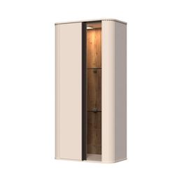 Hängevitrine Home Affaire "Rondo, Wandschrank, Schwebendes Design für modernen Wohnraum", cashmere farbe, B:58cm H:117cm T:30cm, Glas, MDF, Spanplatte, Schränke, UV lackiert, Soft Close Funktion, Beleuchtung, Wandmontage