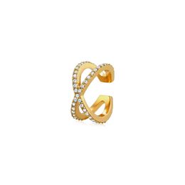 Single-Ohrhaken Elli "Single Earcuff Kreuz 925 Silber, mit Kristallen von Swarovski", gold, Ohrringe, Damen, onesize,mit Stein, Silber 925 (Sterlingsilber)