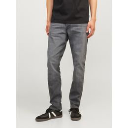 Jack & Jones Slim-fit-Jeans JACK & JONES "JJIGLENN Slim-Fit mit Stretch und praktischer 5-Pocket-Form", Herren, Gr. 30, Länge 32, grau (grau denim), Denim/Jeans, Obermaterial: 76% Baumwolle, 22% Polyester, 2% Elasthan, Abriebeffekte, slim fit knöchellang, Jeans, mit Abriebeffekten