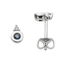 Paar Ohrstecker Firetti "Schmuck Geschenk Gold 333 Ohrschmuck Farbstein Edelstein Saphir", bunt (weißgoldfarben, blau, blau), Ohrringe, Damen, 0,02 P2 = erkennbare Einschlüsse, Diamanten Weißgold 333, Diamanten, Weißgold 333, mit Saphir - mit Brillant