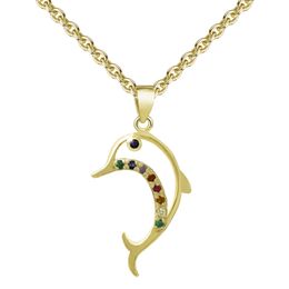 Kette mit Anhänger Firetti "Schmuck Geschenk Silber 925 Halsschmuck Ankerkette Delfin", gelbgoldfarben, grün, hellblau, violett, orange, rot, gelb, Halsketten, Damen, Silber 925 (Sterlingsilber), L: 45 B: 1,1mm, Made in Germany - mit Zirkonia (synth.), B:1,1mm
