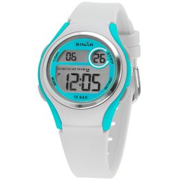 Chronograph SINAR, weiß, türkis, Armbanduhren, Damen, Armbanduhr, Quarzuhr,Digitaluhr,Damen, Jugendliche,bis 10 bar wasserd.