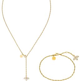 Schmuckset PURELEI "Schmuck Edelstahl Kette und Fußkette Mahina Club Lotus, 2308-MC-Lotus", gold (gelbgoldfarben, kristallweiß, kristallweiß), Schmuck_Sets, Damen, Edelstahl, glitzernd, glänzend, mit Zirkonia (synth.)