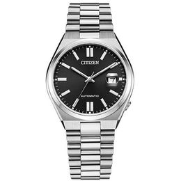 Automatikuhr Citizen "TSUYOSA 60h", silber (silberfarben, schwarz), Armbanduhren, Damen, Armbanduhr, Damenuhr, Herrenuhr, Edelstahlarmband, Saphirglas, Datum