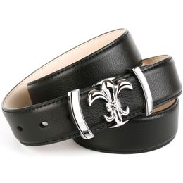 Ledergürtel Anthoni Crown, Damen, Gr. 105, schwarz, Leder, unifarben, Gürtel, mit Lilien-Schließe, abgesteppte Ränder