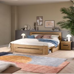 Schlafzimmer-Set Home Affaire "REHAT, 3-teilig, bestehend aus: Stauraumbett & 2x Nachtkommode", grau, ohne Matratze, B/H: 180cm x 200cm, Schlafzimmermöbel-Sets, Rehat, Schlafzimmerset, Bett 180x200 cm, Nachttische