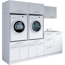 Mehrzweckschrank-Set LAUNDREEZY "Laundreezy, 8-tlg. Mehrzweckschrank-Set B/H/T 236/200/68 cm", weiß matt, B:236cm H:200cm T:68cm, Holzwerkstoff, Kastenmöbel-Sets, Breite 236 cm, Soft-Close-Funktion für Türen