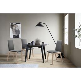 Polsterstuhl stressless "Laurel", grau (grau batick, eiche natur), B:57cm H:92cm T:59cm, Leder BATICK: BATICK ist ein leicht korrigiertes, durchgefärbtes und genarbtes Möbelleder, bei dem die meisten Unebenheiten und Spuren in der Regel entfernt wurden., Stühle, Low Back, Größe L, mit abgerundeten Beinen in Eiche natur