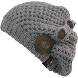 Beanie Chillouts "Nelly Hat", Damen, grau, Obermaterial: 100% Polyacryl, Mützen Beanie, mit modernem Strickmuster und Zierknöpfen