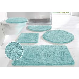 Badematte my home "Inga, Badezimmer Teppich, Badvorleger" Gr. 11, hellblau, H:20mm, Polyester, Badematten, Badteppich, unifarben, weich, als halbrund und rechteckig erhältlich