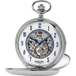 Regent Uhren Taschenuhr REGENT "P705-19387749", silber (edelstahlfarben), Taschenuhren, Damen, Herren, Handaufzug, Acrylglas, skelettiertes Zifferblatt, Geschenkidee